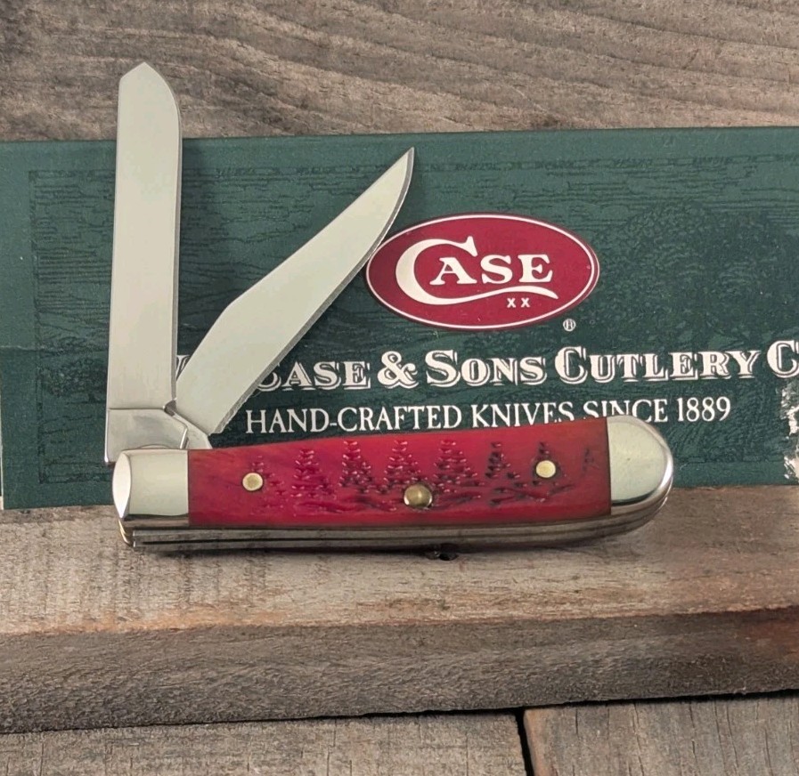 2003 Case XX Christmas Spruce Tree Jigged Red Bone 2.5" Tiny Trapper ...