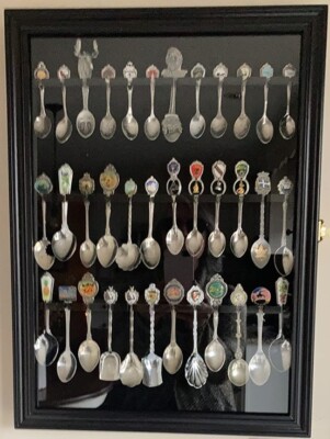 Spoon Display Case 36 Pcs Tea Souvenir Collection Black Wood Holder ...