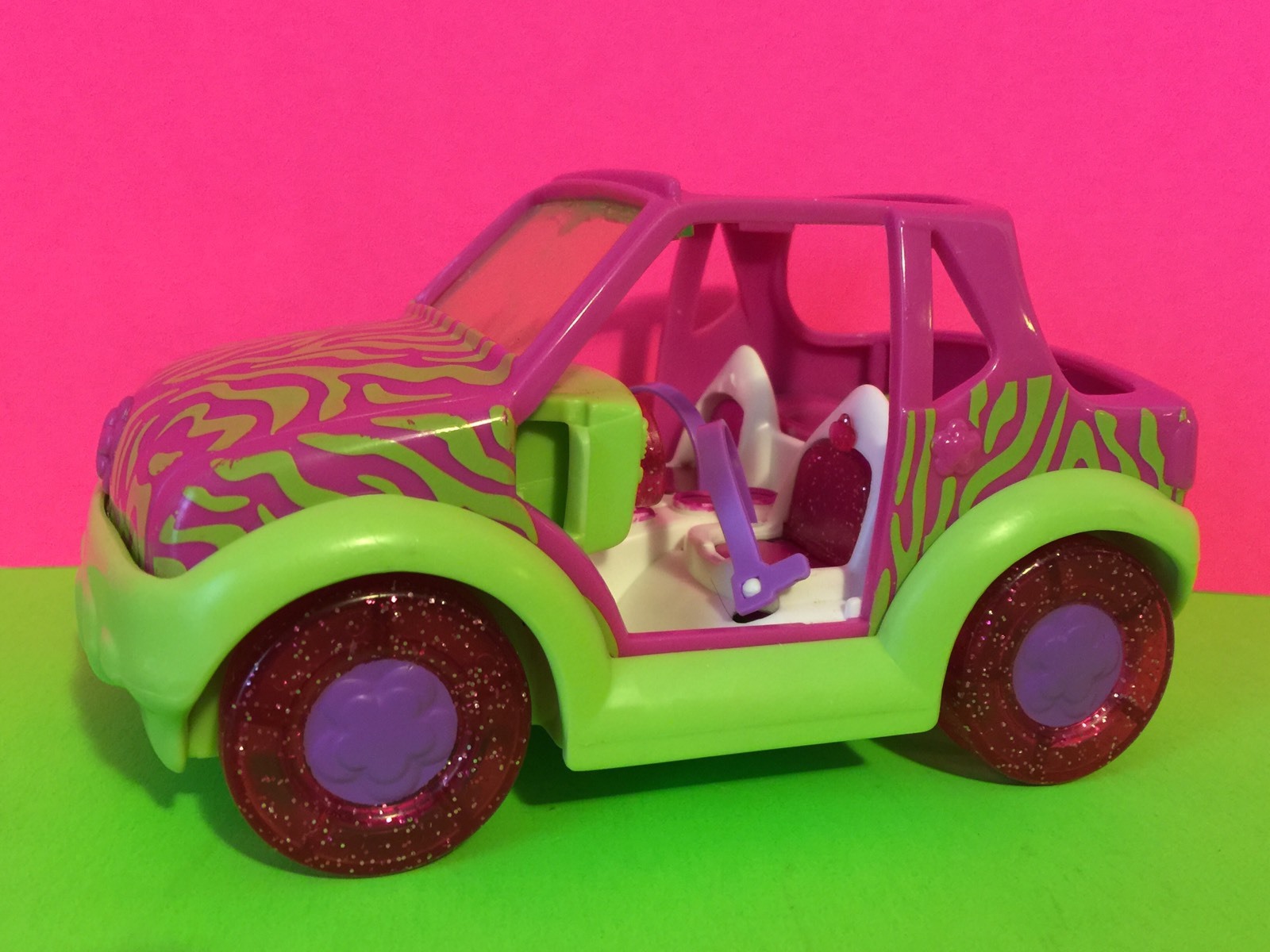Polly Pocket Pink Lime Green Zebra Striped Jeep Toy Gift | eBay