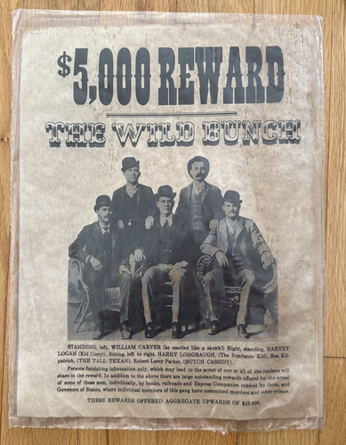 Vintage mini poster B. Cassidy & Sundance Kid - $5,000 reward the wild ...