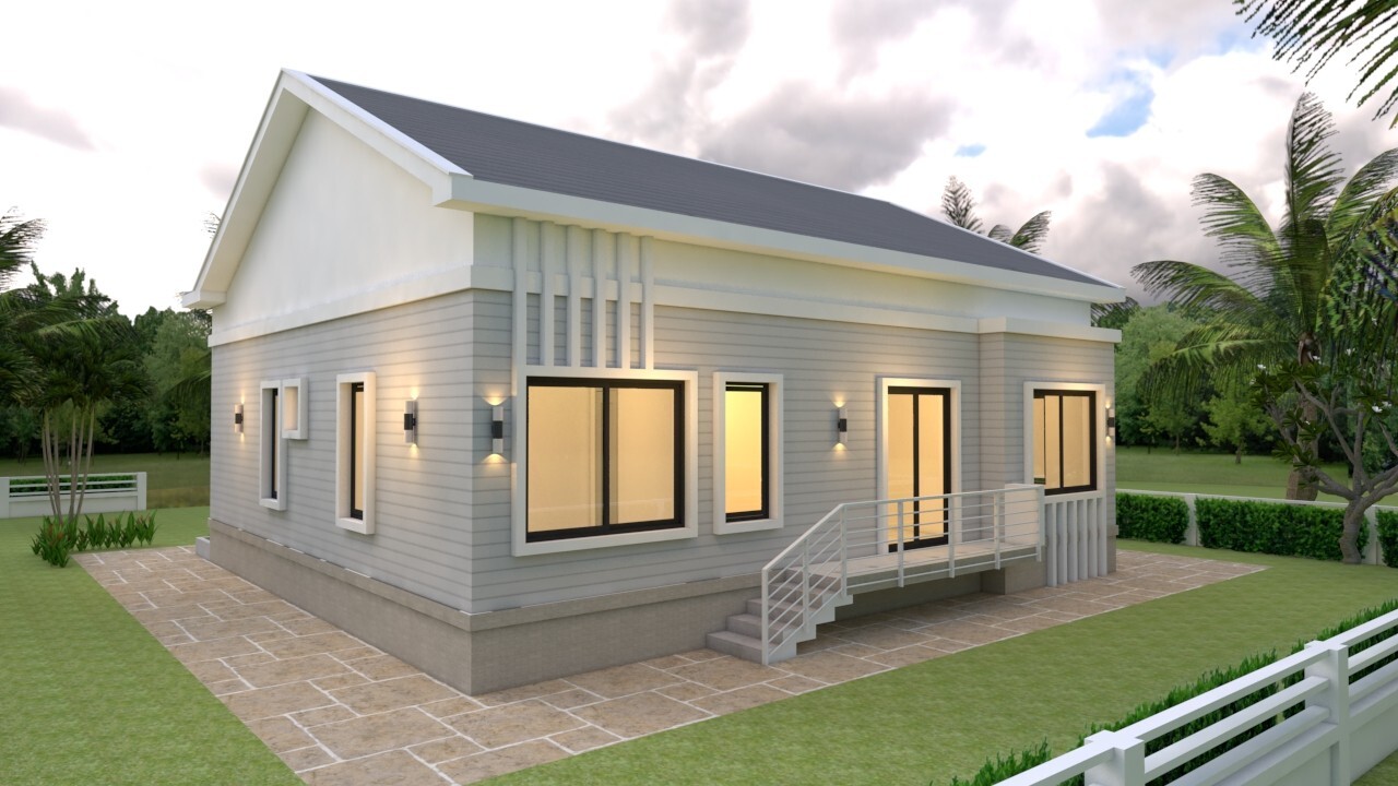 40x40 Feet House Plans 12x12 Meter 4 Bedrooms 2 Baths Gable Roof (A4 ...