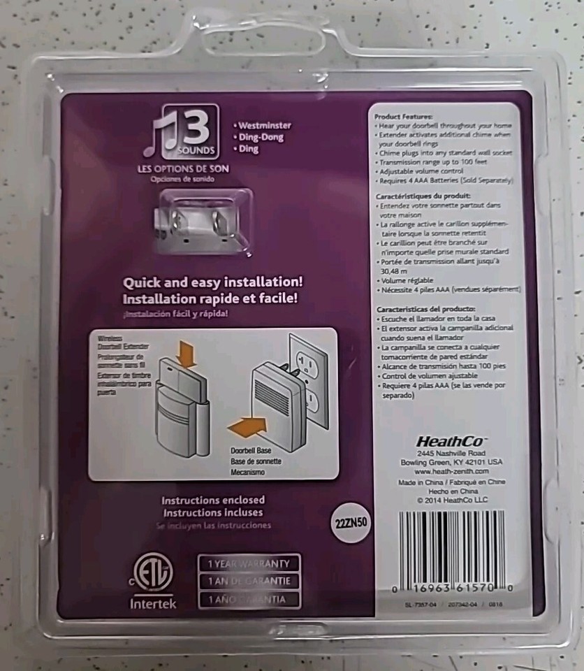 New ZENITH Wireless Plug In Doorbell Chime Extender SL-6157-04 (Factory ...