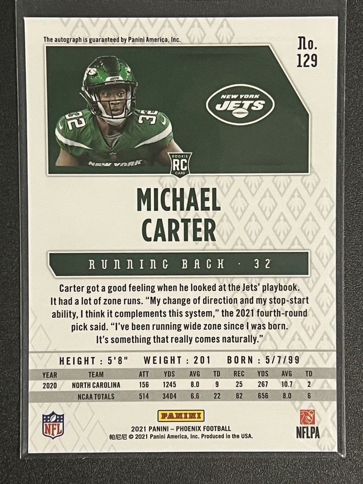 2021 Panini Phoenix MICHAEL CARTER #129 RC Rookie SILVER Autograph ...