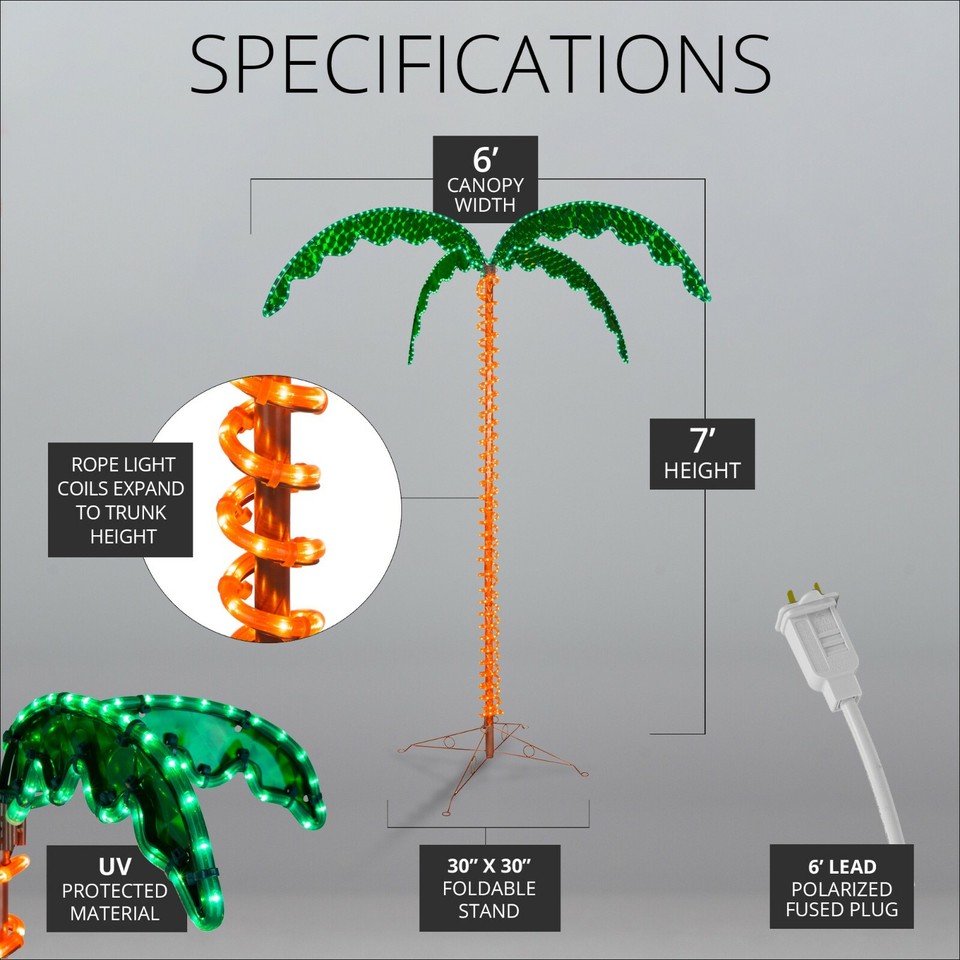 2'-4'-7' Deluxe LED Lighted Palm Trees Rope Light Holographic Trunk ...