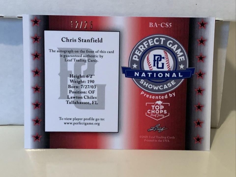 Chris Stanfield 2021 Leaf PG Autograph #12/25 Auburn Perfect Game | eBay