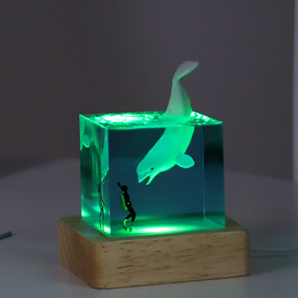 Luminous Whale Craft Marine Whale Cube Ornament with Light for Desktop ...