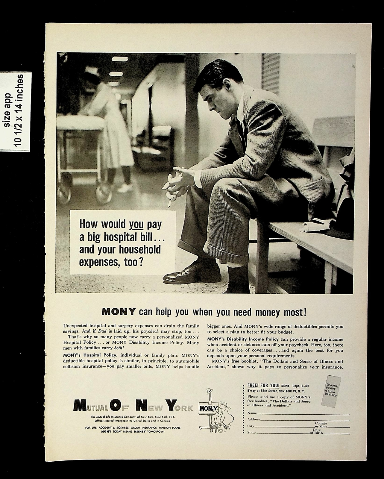 1959 MONY Insurance Mutual of New York Loan Payments Vintage Print ad ...