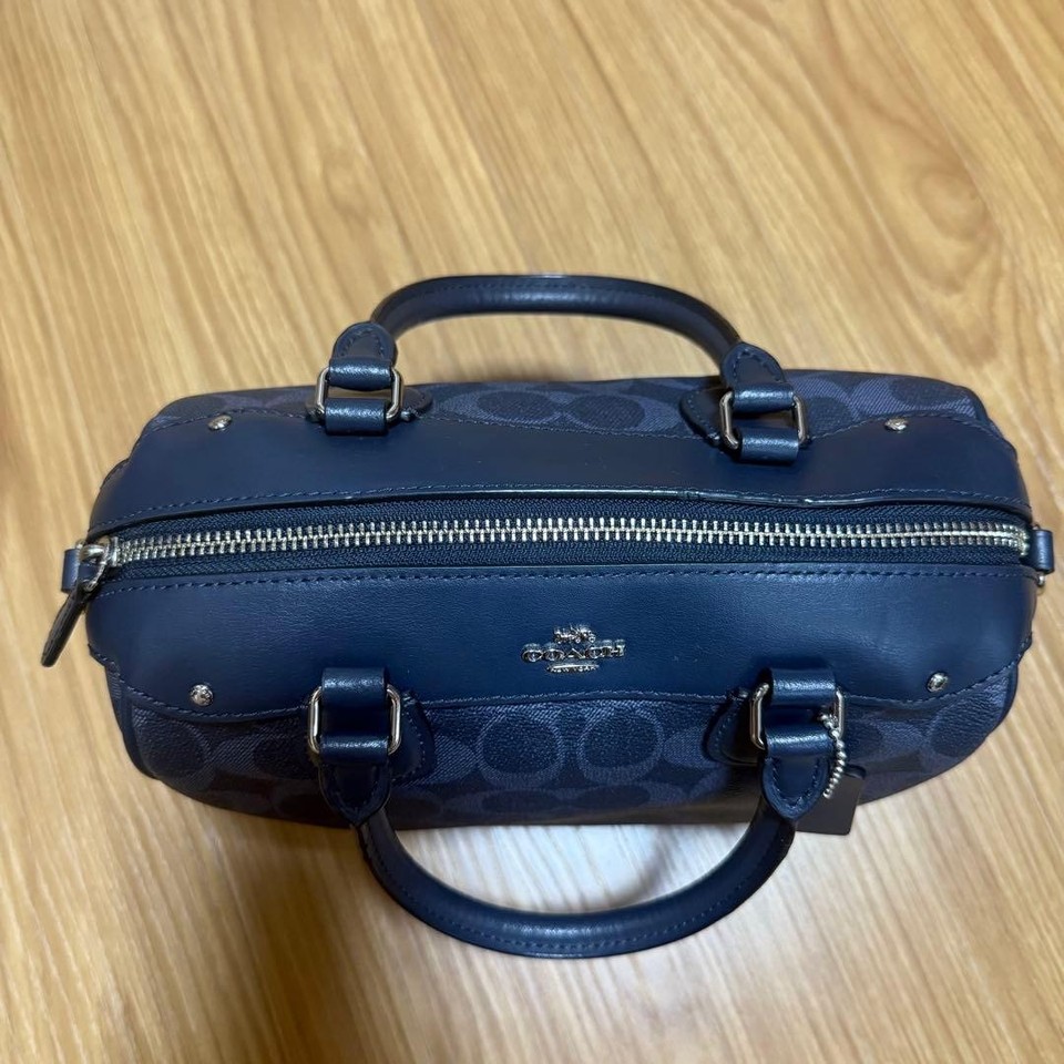 Coach 2-Way Mini Boston Bag Navy Silver Hardware with Carriage Logo ...