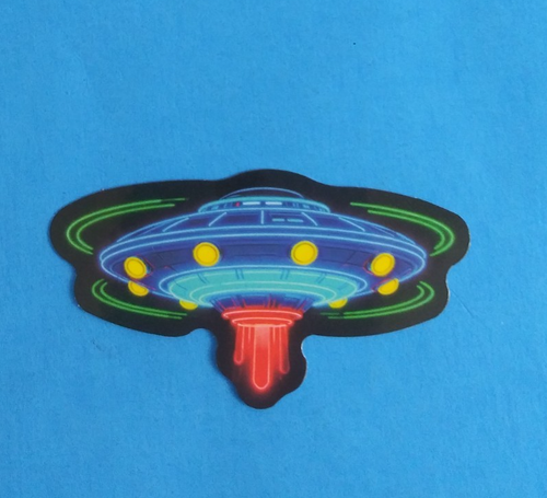 Blue UFO With Red Beam Neon Sticker 1.25" x 2.18" (U) | eBay