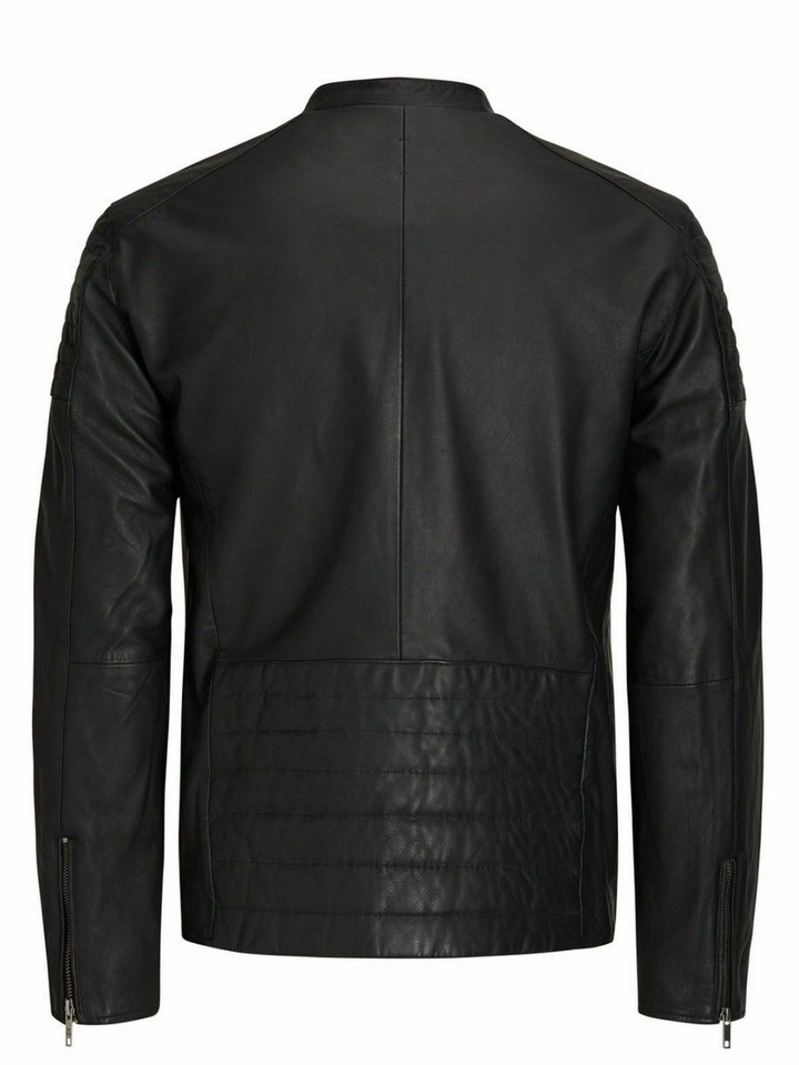 Men's Real Lambskin Leather Jacket Motorcycle Slim Fit Biker Basic ...