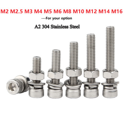 M12 Socket Cap Head Screw + Nut + Flat & Spring Washer Kit A2 Stainless ...