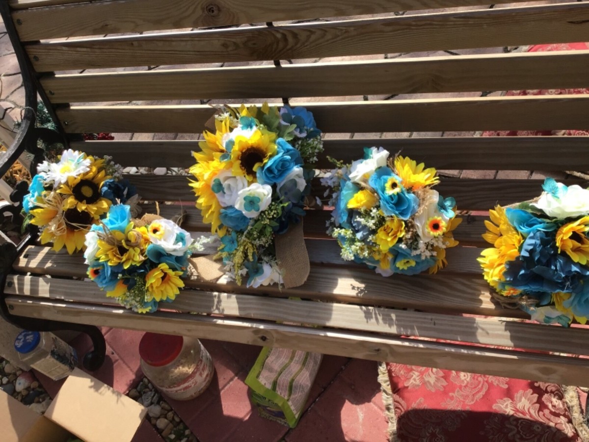 Teal Sunflower Wedding Bouquets