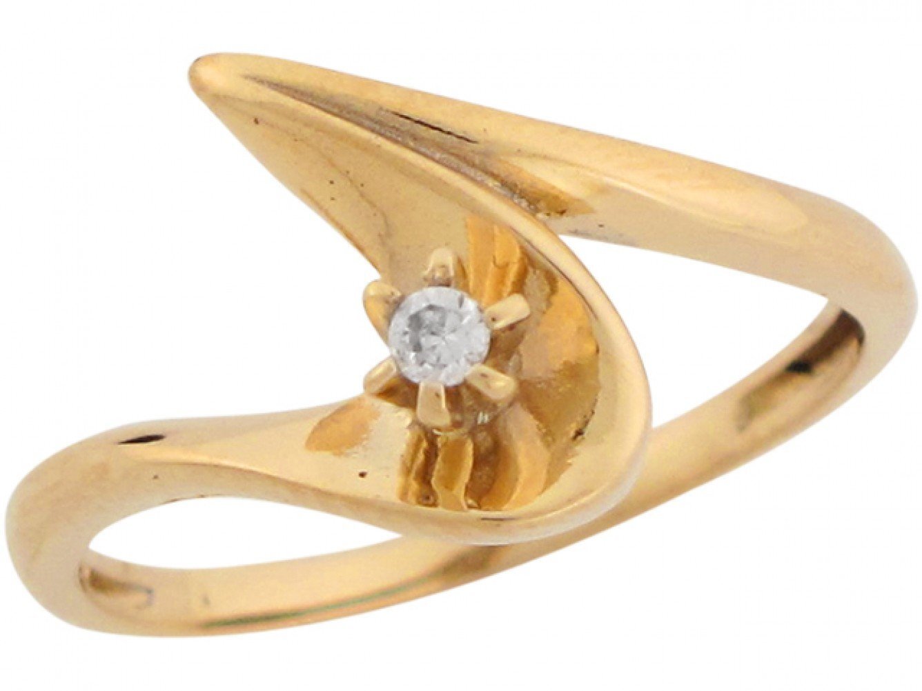 10k or 14k Yellow Gold White CZ Accent Stylish Swoop Designer Ring | eBay