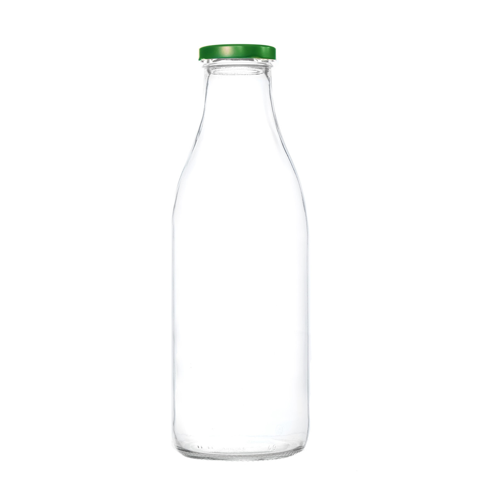 1L Glass Milk Bottle and Lid Large Raw Milk Clear Juice Milkshake ...