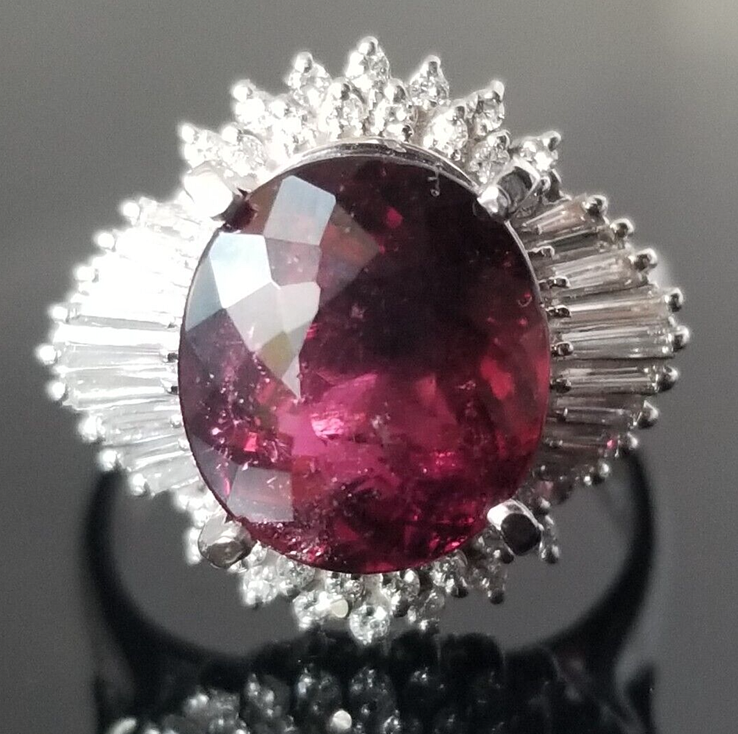 Gorgeous Vintage Rich Pink Tourmaline VS Diamond Platinum ring | eBay
