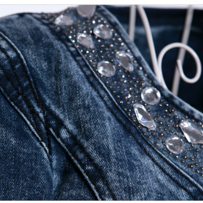 Lady Crystal Denim Jacket Coat Faded Jeans Blazer Shiny Fitted Slim ...