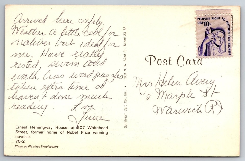 Ernest Hemingway House Postcard 907 Whitehead St Florida Keys Vintage ...