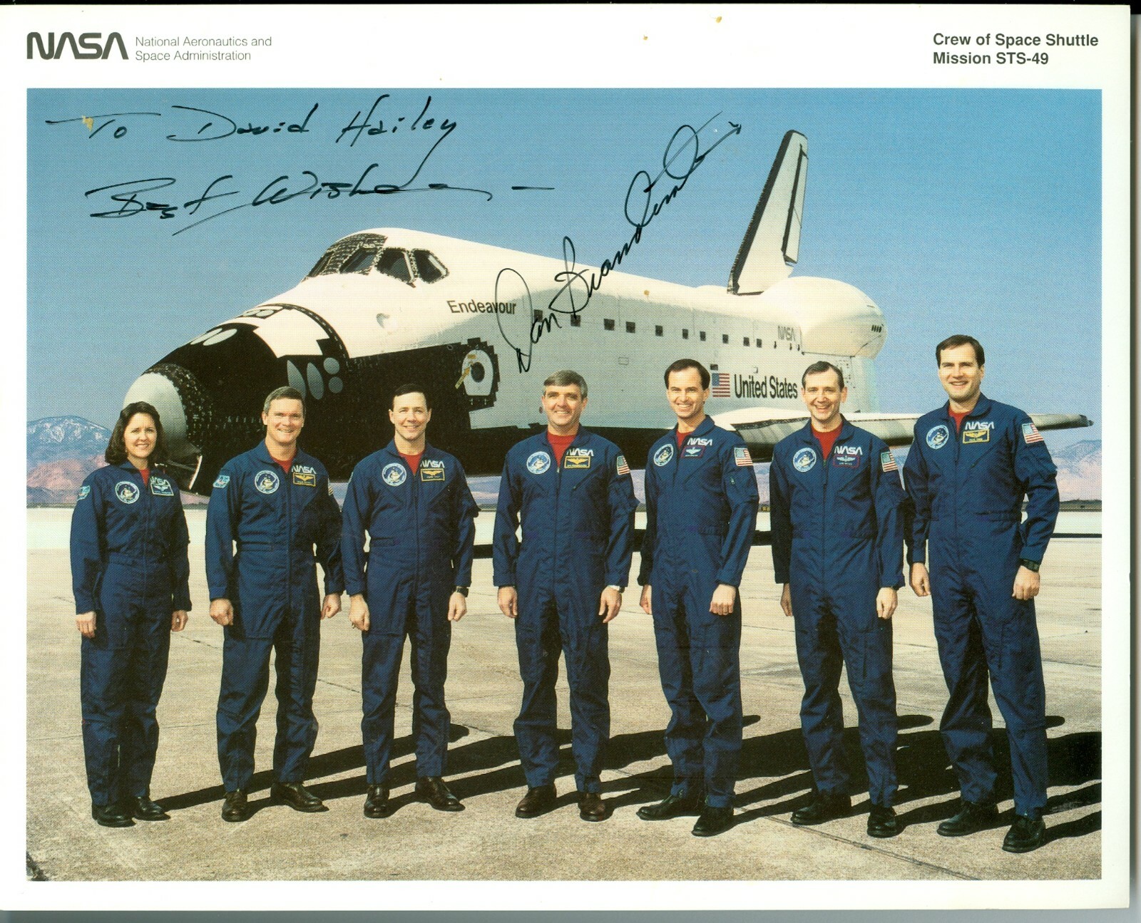 NASA Astronaut Daniel Brandenstein autographed photo crew Space Shuttle ...