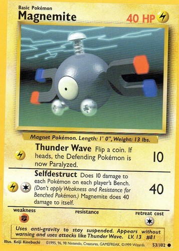 Pokémon Magnemite Card 53/102 Base Set Unlimited | eBay