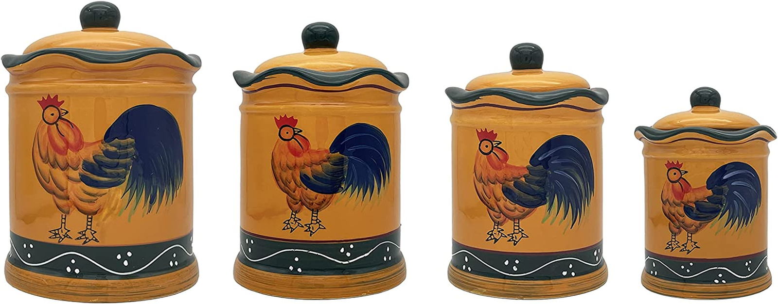 Tuscany Sunshine Country Rooster, Hand Painted Canisters, Set of 4 ...