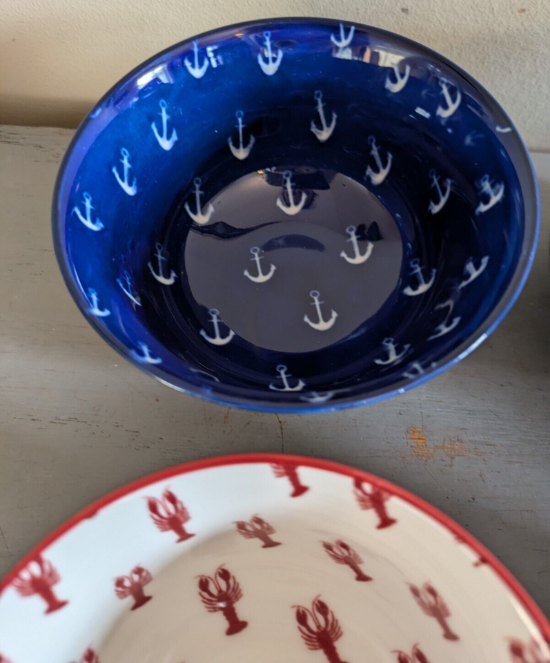 Stonewall Kitchen Nautical Beach Coastal Whale Lobster Sm Bowls Set 4 ...