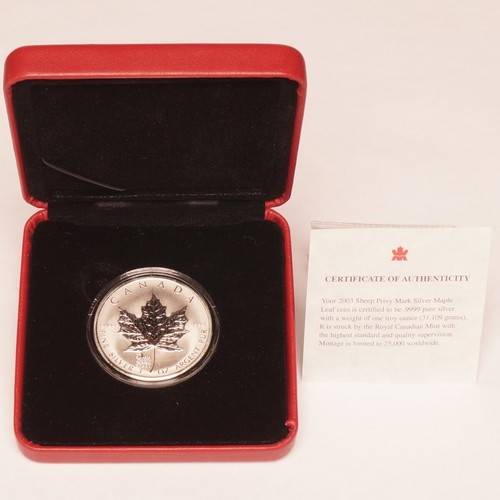 2003 Silver $5 Canadian Maple Leaf .9999 Reverse Proof Sheep Privy | eBay