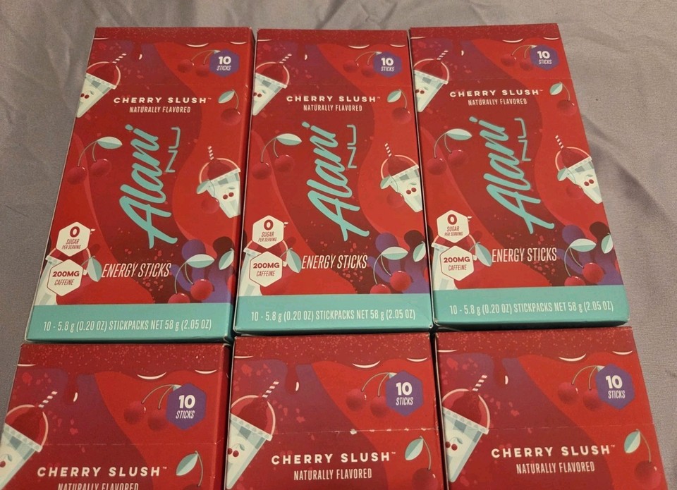 6 Boxes Alani Nu CHERRY SLUSH Energy Sticks Drink Mix 10 count each EXP ...