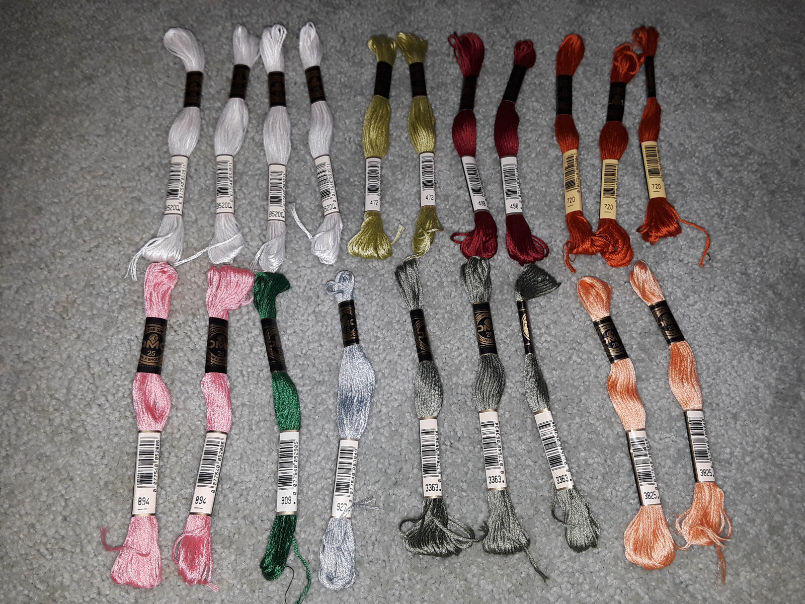 LOT OF 20 NEW SKEINS OF DMC FLOSS THREAD WHITE 472 498 720 894 909 927 ...