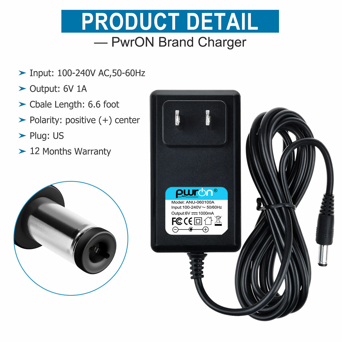 PwrON 6V 1A AC Adapter For DC 6V 400mA 0.4A 500mA 0.5A 600mA 0.6A 5 ...