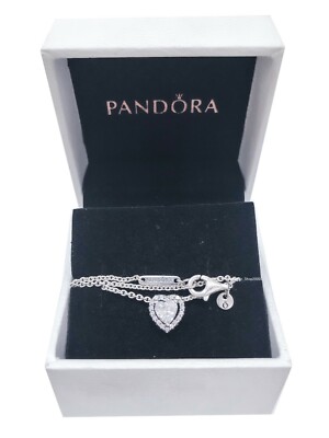 New Authentic PANDORA Sparkle Crystal Elevated Heart Pendant Necklace ...