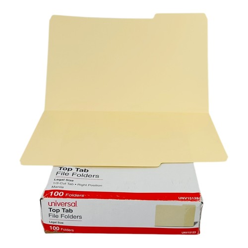 100 Folders Universal Legal Size Top Tab 1/3 Cut Right Position Only ...