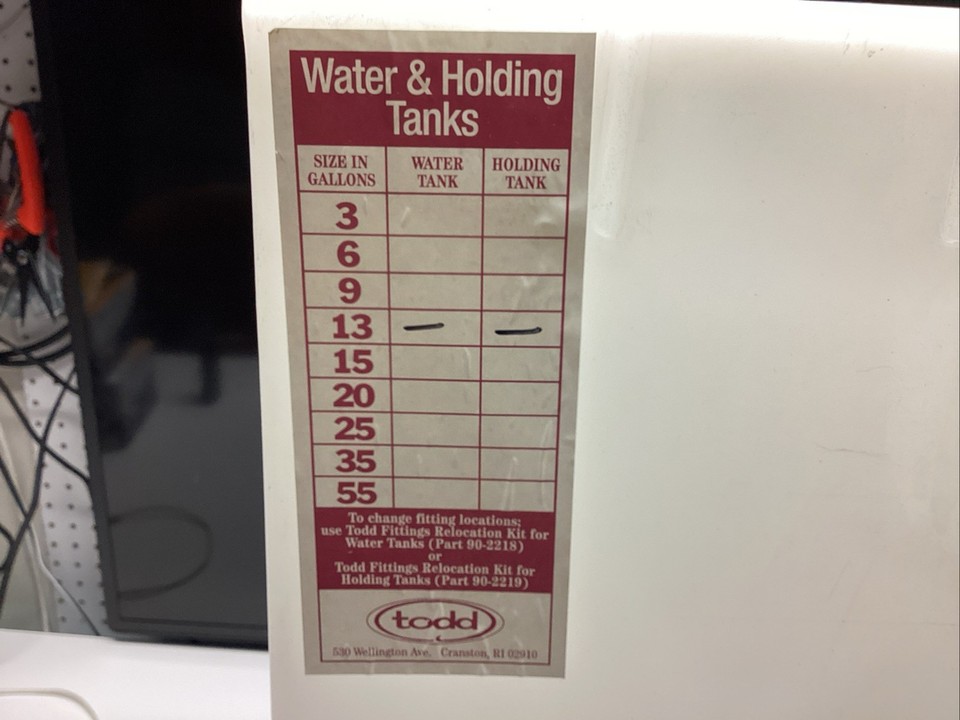 TODD WATER HOLDING TANK 85-1626WH 13G WHITE FRESH WATER WASTE MARINE RV ...