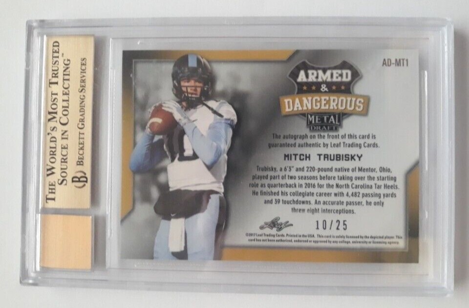 2017 LEAF METAL DRAFT ARMED & DANG. MITCH TRUBISKY PRISM. PURP. /25 BGS ...