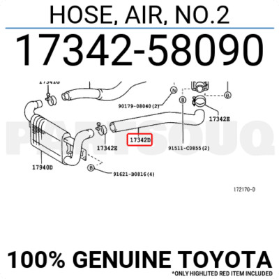 1734258090 Genuine Toyota HOSE, AIR, NO.2 17342-58090 | eBay
