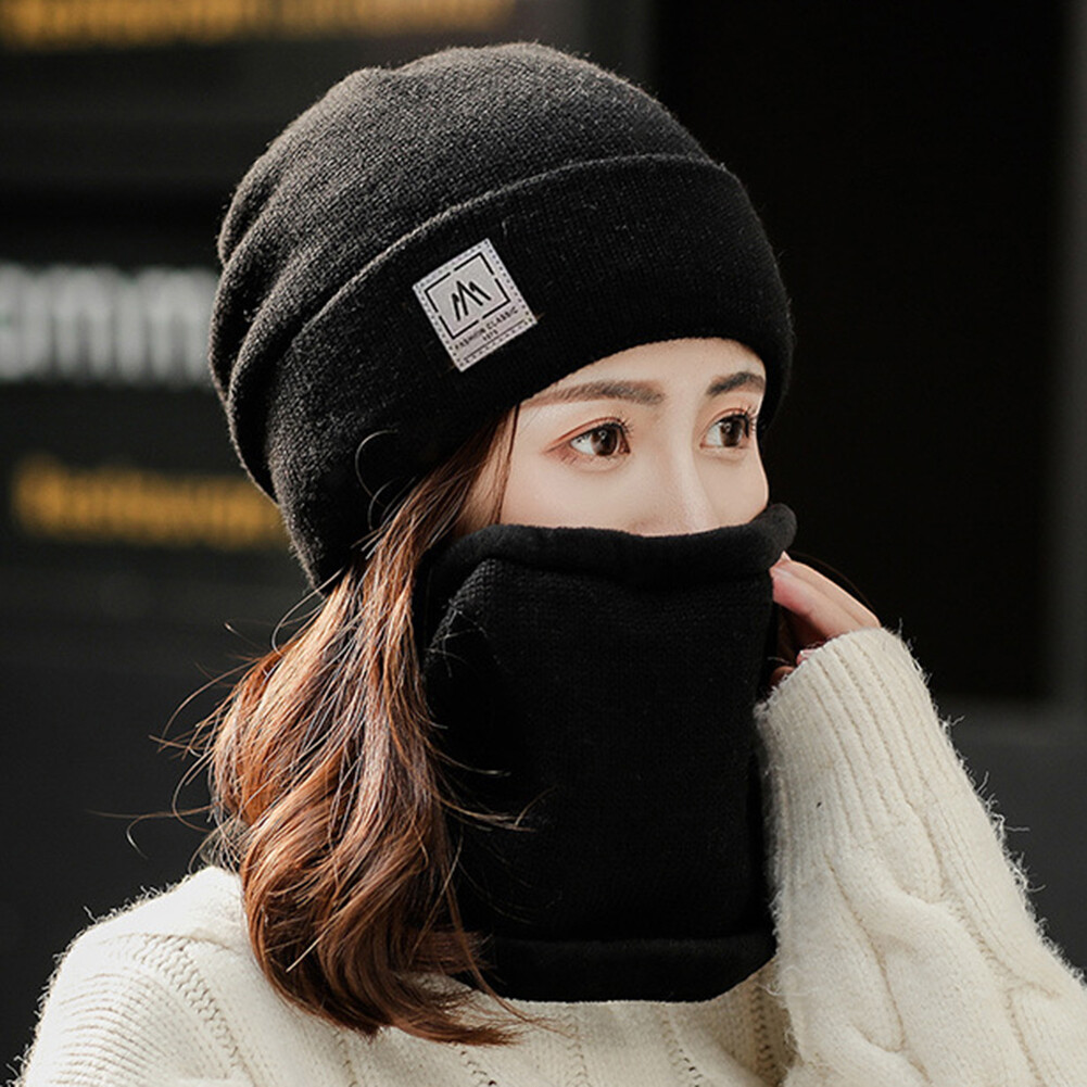2pcs/Set Winter Warm Cycling Fleece Scarf Hat Full-Face Cover Cap ...