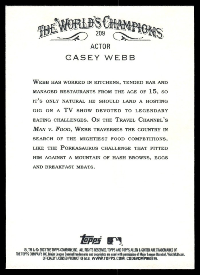 Casey Webb 2023 Topps Allen & Ginter Card #209 Man v Food | eBay
