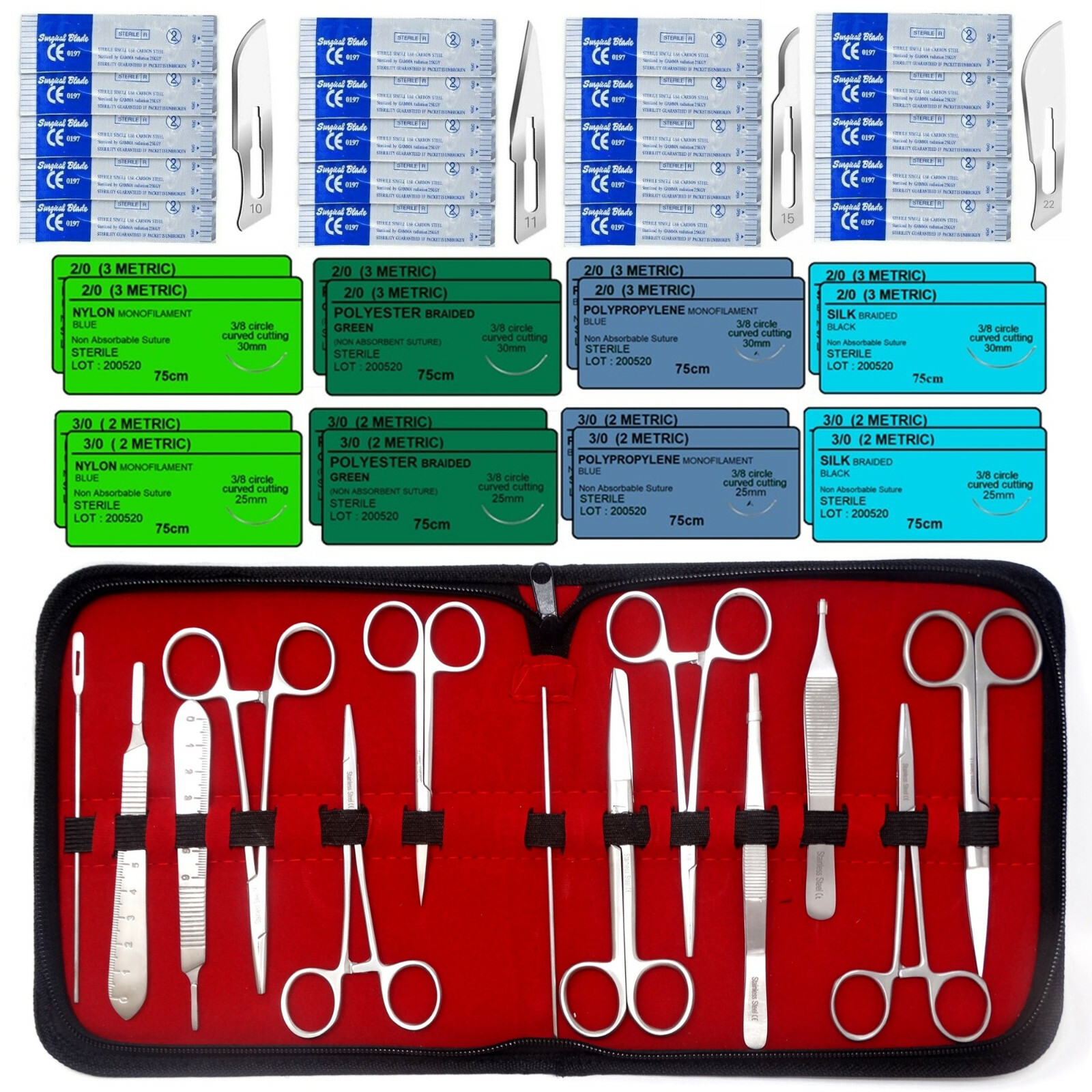 First Aid Surgical Training Kit w/ Military Molle Compatible Pouch ...