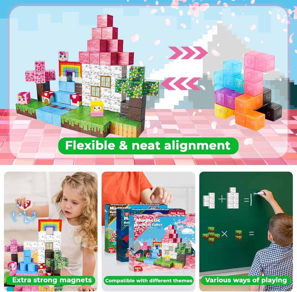Magnetic Blocks -48-150Pcs Minecraft Magnetic Building Blocks Kid Toy ...