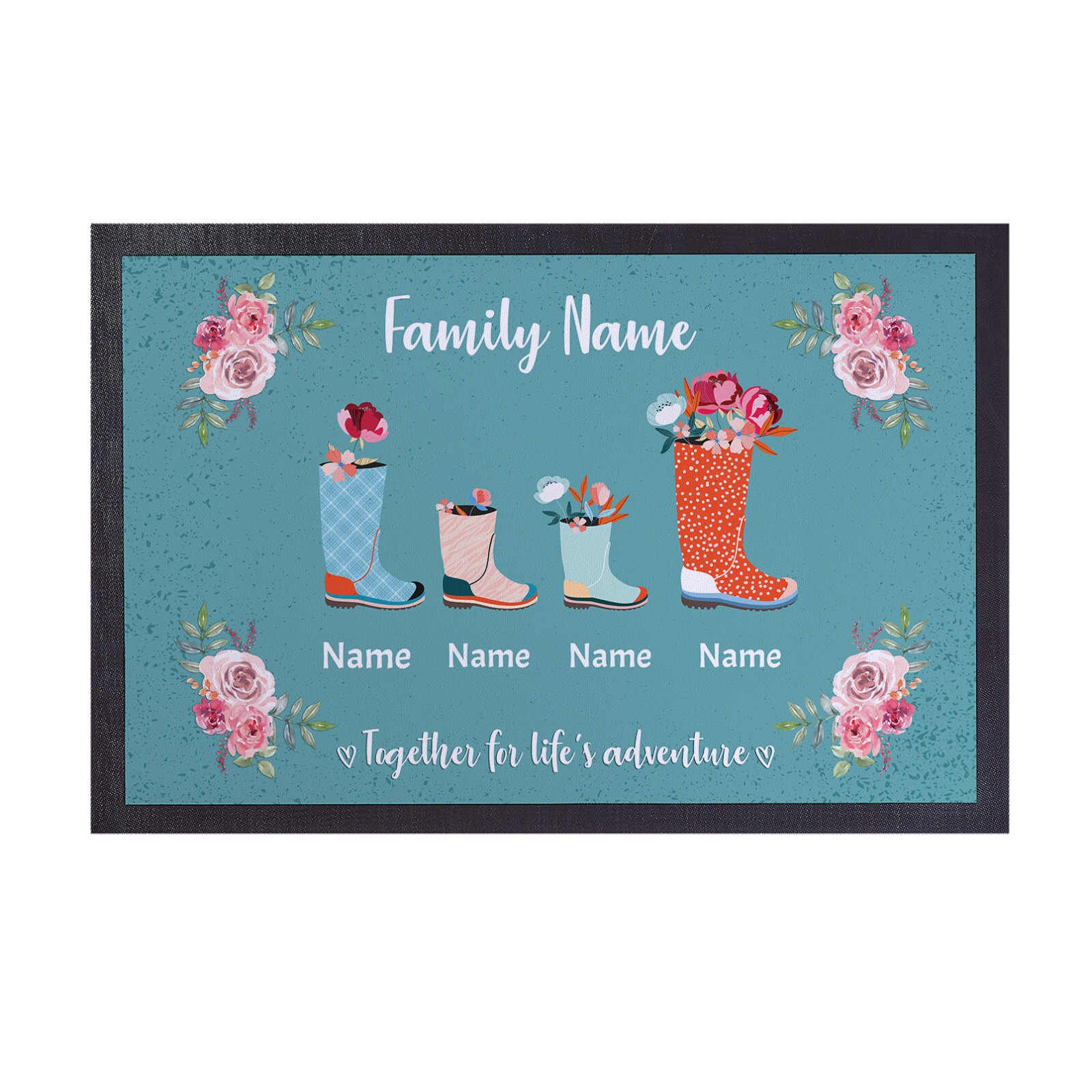 Colourful Family Of 4 Welly Design - Personalised Door Mat - 60cm x ...