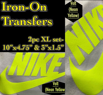 2pc Lot XL Set Iron On Volt Neon HTV Nike Word & Tic 10x4.75” & 3x1.5 ...