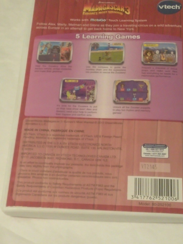 Madagascar 3 Dreamworks VTech MobiGo with 5 Learning Games Included Age ...