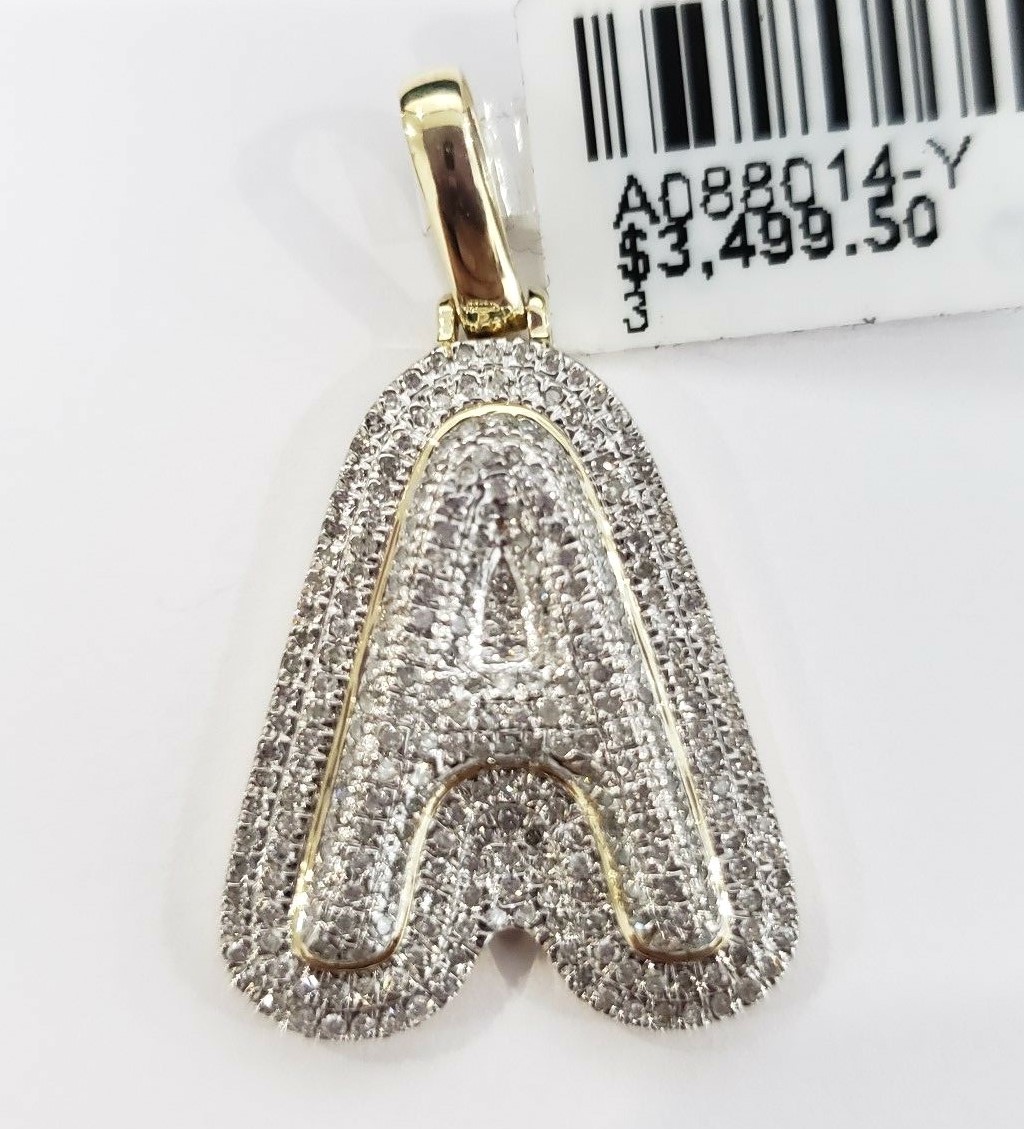 10k Real Yellow Gold Genuine Diamond Letter Initial Charm Pendent A ...