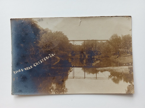 CHESTER IOWA IA REAL PHOTO POSTCARD 1907 IRON BRIDGE RIVER CRESCO ELMA ...