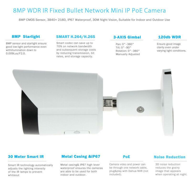 8MP 4K Starlight IR IP67 Bullet Security IP Camera 2.8/3.6mm IPC ...