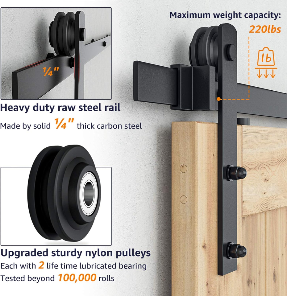 SMARTSTANDARD 6.6FT Barn Door Hardware Kit, Barn Door Track, Sliding ...