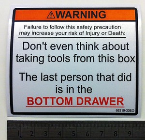 WARNING TOOLBOX BOTTOM DRAWER STICKER,TOOL BOX DECAL / CHEST ...