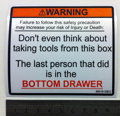 WARNING TOOLBOX BOTTOM DRAWER STICKER, TOOL BOX DECAL | eBay