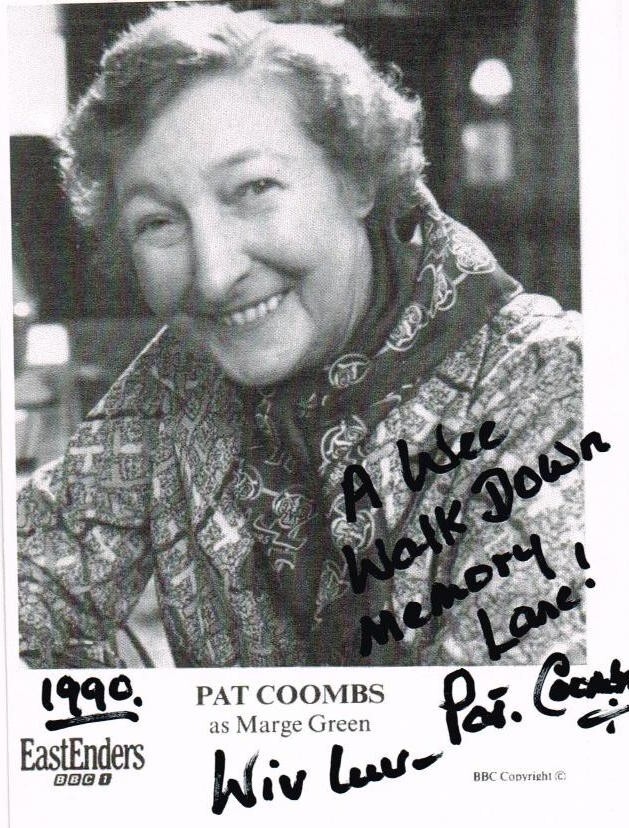 PAT COOMBS EASTENDERS BBC TV SIGNATURE ON PAPER SIZE 3.5 INCH X 5.5 ...