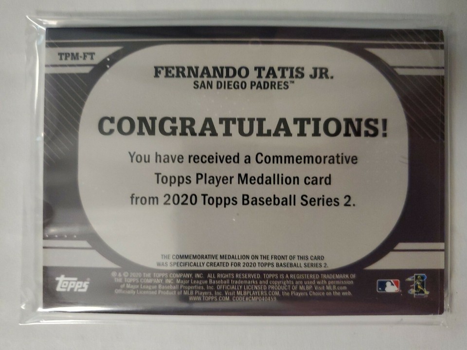 Fernando Tatis Jr 2020 Topps Series 2 Commemorative Medallion Coin ...