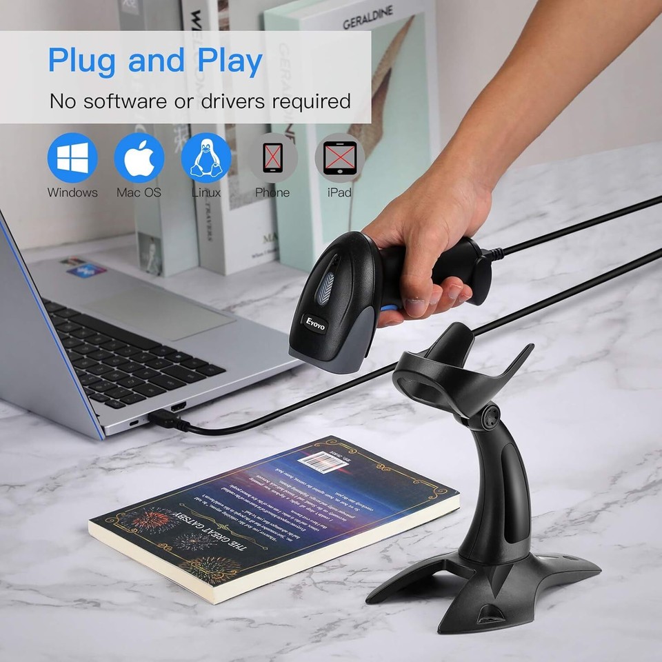 Eyoyo 2D QR Code PC Barcode Scanner with Stand Handheld Bar Code ...